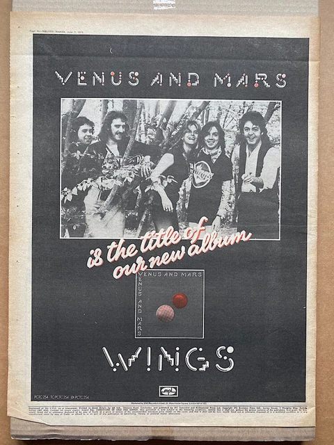 WINGS VENUS AND MARS POSTER SIZED original music press advert from 1975 ...
