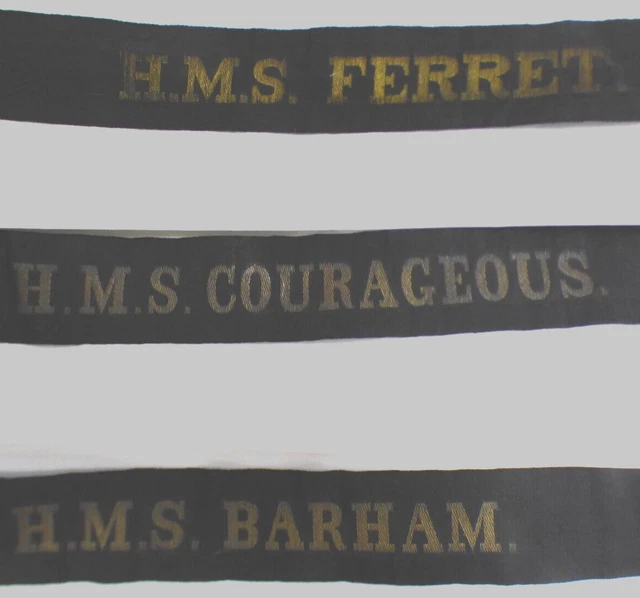 HMS WOVEN NAVAL Cap Badge/Cap Tally HMS Ferret HMS Courageous HMS ...