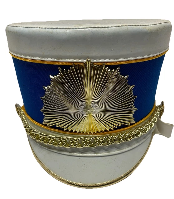 VINTAGE MARCHING HAT Band Military Shako Drum Major Parade BLUE WHITE ...