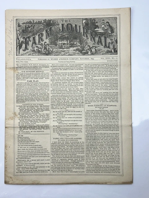 ORIGINAL FARM JOURNAL Magazine novembre 1894 - Pubblicità - Agricoltura ...