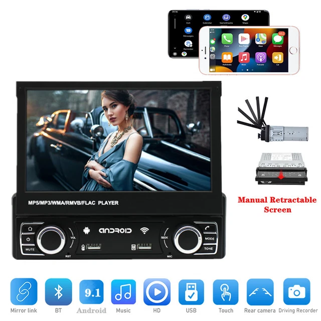 ANDROID CAR RADIO Tape Recorder GPS Navigation 7" Retractable Screen ...