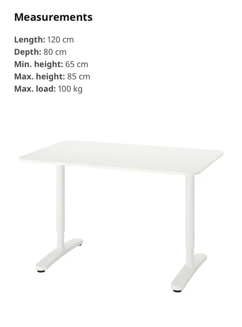 IKEA BEKANT HEIGHT Adjustable White Desk, 120cm X 80cm - RRP £185 £60.00 - PicClick UK