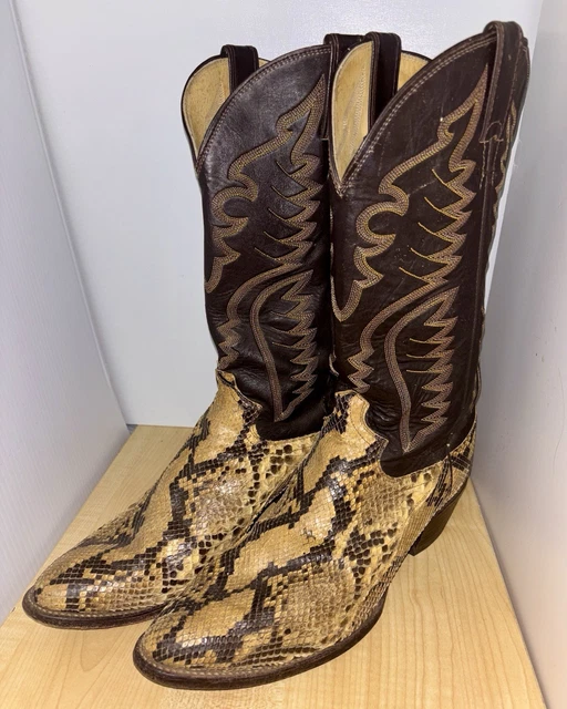 JUSTIN SNAKESKIN LEATHER Cowboy Boot Brown Python Style 8621 Men’s Size ...