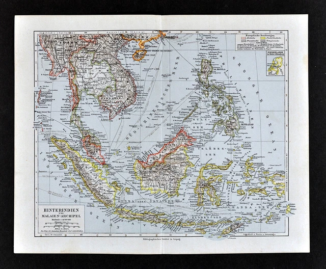 1943 WWII MAP Of China Vietnam Thailand Indonesia Malaysia Singapore ...
