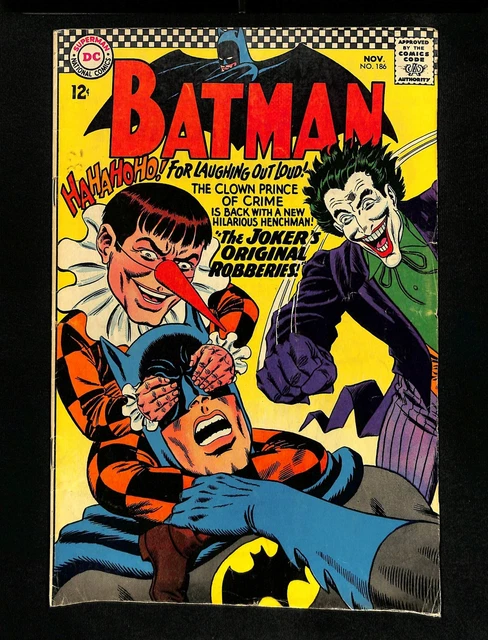 BATMAN #186 VG/FN 5.0 1ère apparition gaggy ! Couverture Joker ! Art ...