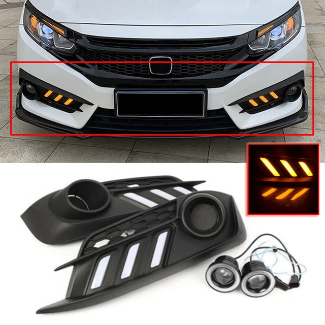 FOR HONDA CIVIC 2016-2020 LED DRL Daytime Turn Signal Light Angel Eyes ...