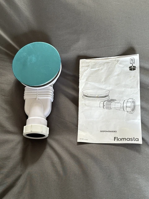 FLOMASTA SPACE-SAVING SHALLOW Shower Waste Trap White / Stainless Steel ...
