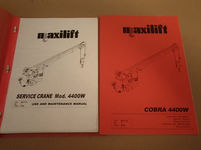 MAXILIFT MODEL 4400W Service Crane User , Maintenance Parts Manual $20. ...