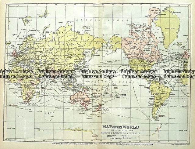 ANTIQUE MAP - Map of the World by Bartholomew c.1897 Ref# 232-890 $140. ...