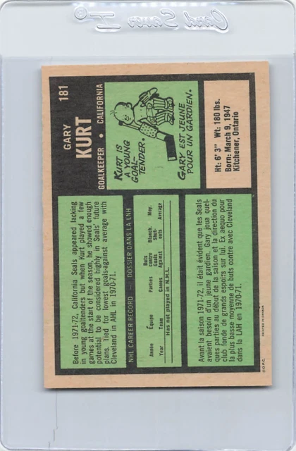 1971/72 O-PEE-CHEE #181 Gary Kurt Golden Seals comme neuf * DA-C4108 ...