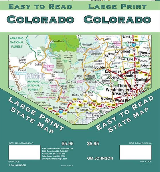 LARGE PRINT STATE Map of Colorado, by GMJ Maps £4.98 - PicClick UK