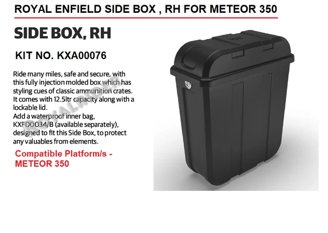 ROYAL ENFIELD METEOR 350 "SIDE BOX, RH & MOUNT KIT & WATERPROOF INNER ...