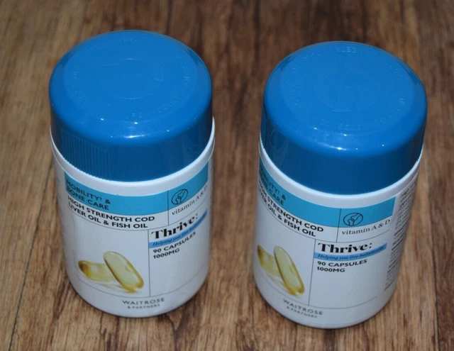 2 X WAITROSE Thrive High Strength Cod Liver Oil + Fish Oil Capsules ...