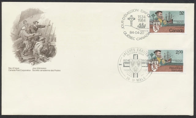 1984 CANADA FDC J Cartier Dual Franked Canada #1011/France #1923 Canada ...