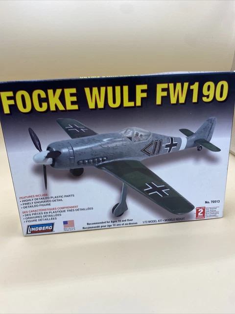 FOCKE WULF FW190 WWII German Plane Model Kit Lindberg 1/72 Scale Open ...