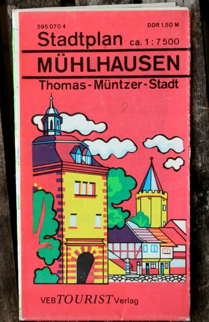 7209 CITY MAP city-map Mühlhausen GDR 1,7,500 1980 map with street ...