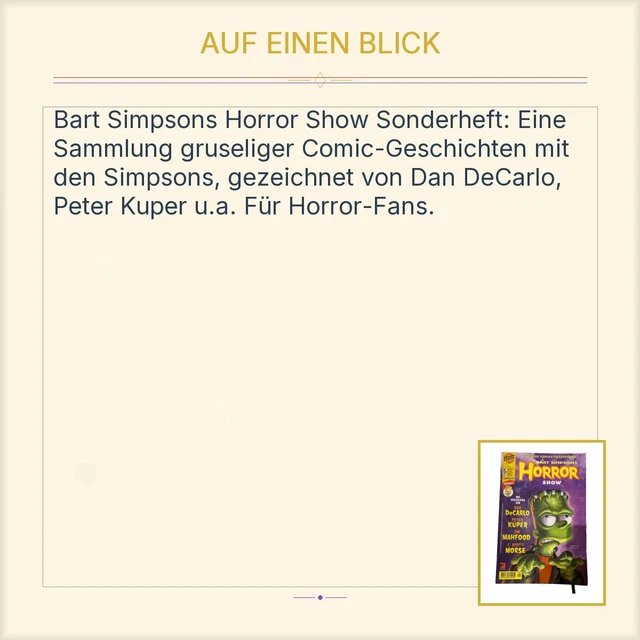 BART SIMPSONS HORROR Show Comic Sonderheft Deutsch Taschenbuch Bongo ...