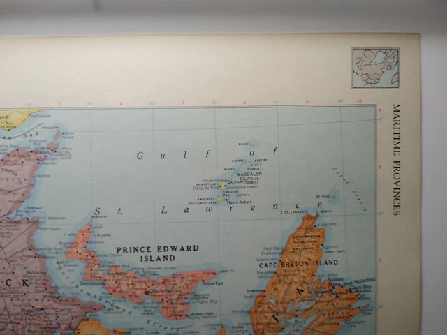 VINTAGE MARITIME PROVINCES Atlas Map 1962 Rand McNally Cosmopolitan ...