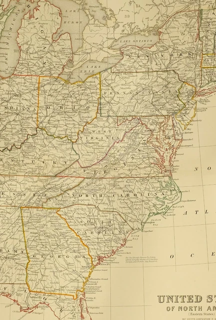 1873 HAND COLOURED Map United States North America Eastern ~ Florida ...