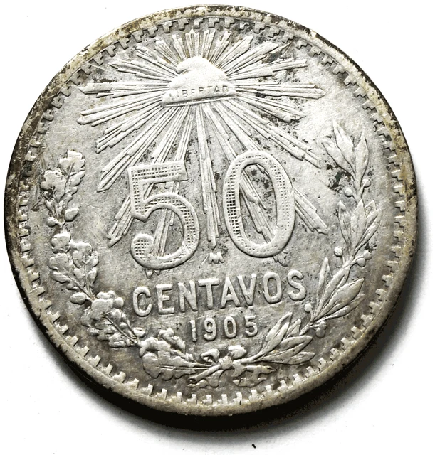 1905 MEXICO ESTADOS Unidos Mexicanos Fifty Centavos 50c Silver Coin KM ...