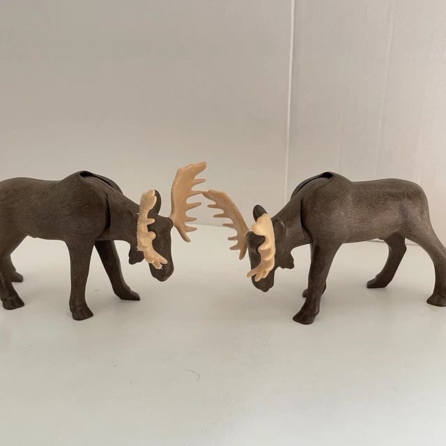 PLAYMOBIL ANIMALS: MOOSE Elk Deer X 2 Dark Brown Zoo Safari Animals ...