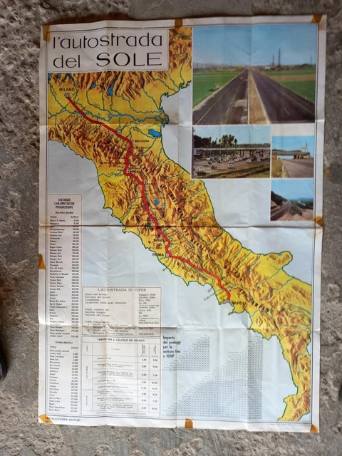 CARTINA GEOGRAFICA, L'AUTOSTRADA DEL SOLE DEL 1965 EUR 30,00 - PicClick IT