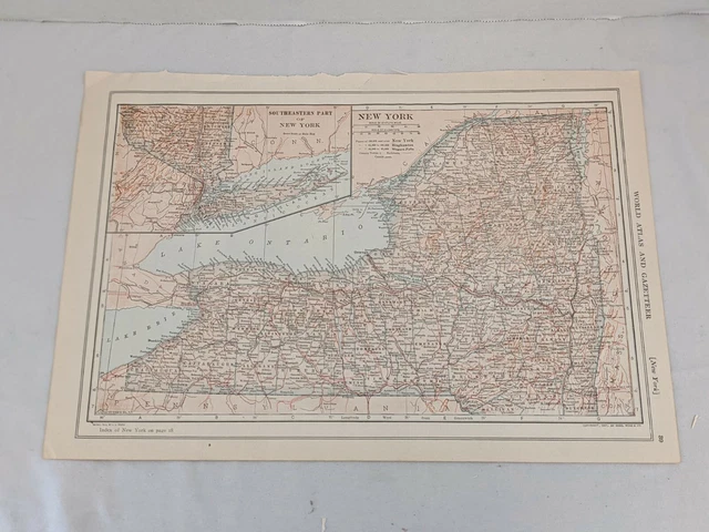 ANTIQUE 1915 TWO-SIDED Color Map of North Carolina & New York 10" x 15 ...