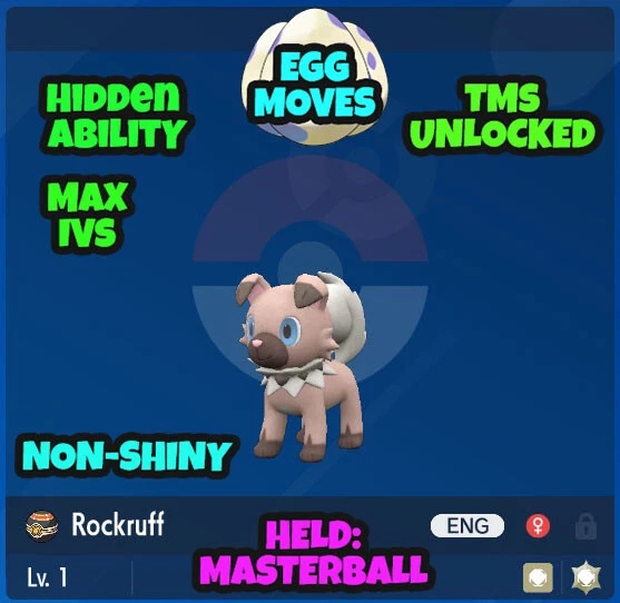 POKEMON SCARLET VIOLET (#89) ROCKRUFF - Egg Moves/H Abilities/TMs/IVs ...