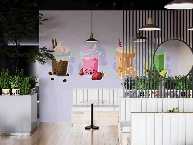 3D BUBBLE TEA Shop Background Wallpaper Wall Murals Removable Wallpaper ...