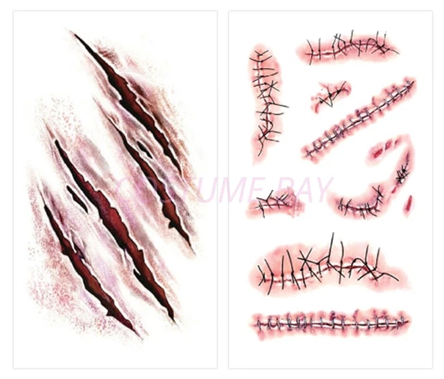 HALLOWEEN TATTOOS STICKERS Temporary Blood Scar Wound Spider Ghost Bat ...