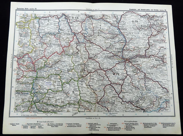 RAILWAY MAP OF Germany Nuremberg Bavaria German Rail Plan Antique ...