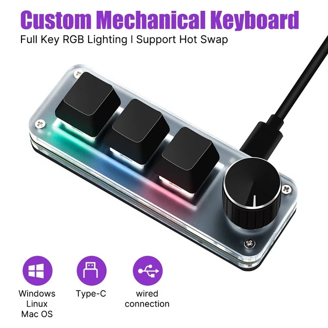 3-KEY GAMING KEYPAD Mechanical Macropad Programming Hotswap Custom Knob ...
