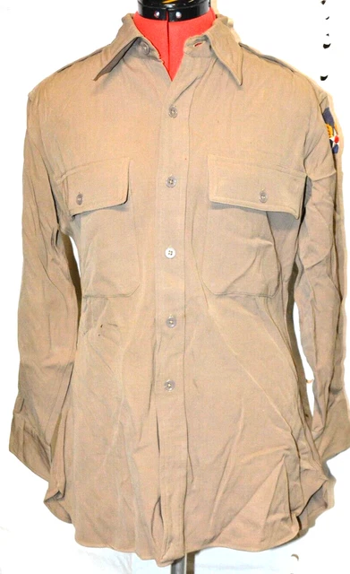 WWII ARMY AIRFORCE Regulation Tan Uniform Shirt Long Sleeve Cot size ...