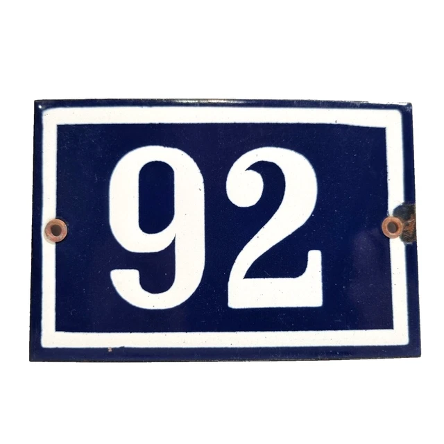 VINTAGE FRENCH BLUE house address number enamel sign plaque 92 Paris ...