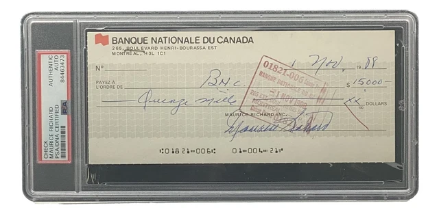 MAURICE RICHARD AUTOGRAFATO Montreal Canadiens Banca Quadri PSA/DNA ...