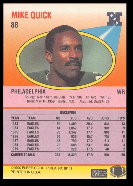 1990 FLEER MIKE Quick Philadelphia Eagles #88 EUR 2,23 - PicClick FR