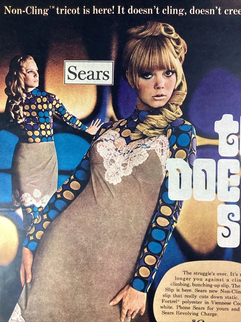 GROOVY WOMEN LINGERIE Print Ad 1968 Atlanta AJC Sears Tricot Slip Curly ...