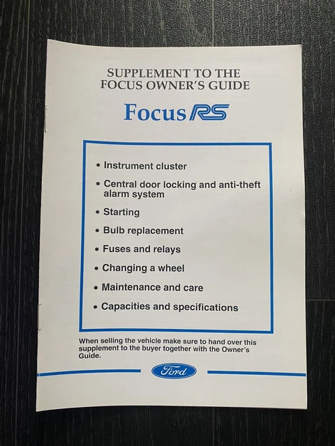 RARE FORD FOCUS Mk1 Rs Original Owners Manual Supplement Guide £19.99 ...
