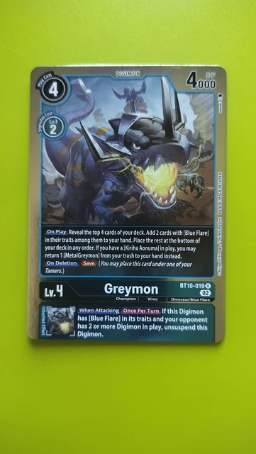 GREYMON DIGIMON CARD Game BT10 019 Foil Border Rare LV 4 Champion Virus Dinosaur $0.06 - PicClick