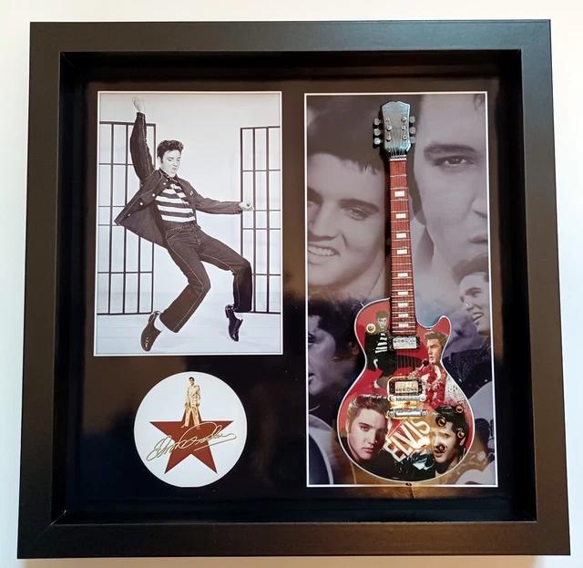 ELVIS PRESLEY X Tribute Box Frame Miniature Guitar Display 33cm x 33cm ...