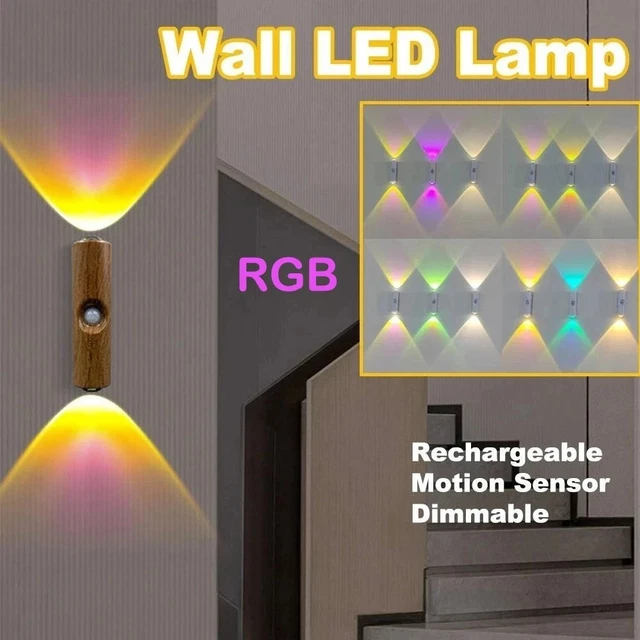 RECHARGEABLE LED SMART RGB Gradient Motion Sensor Ambient Night Lights ...