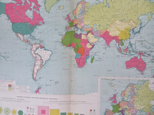 WORLD POLITICAL DIVISIONS Europe Pre & Post WWI c. 1925-8 color folio ...