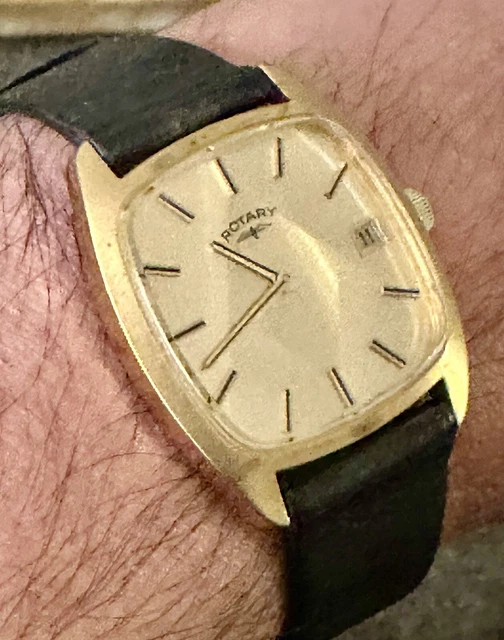 VINTAGE ROTARY GOLD Tone 17 Jewels Mechanical Swiss Square VGC Men’s ...