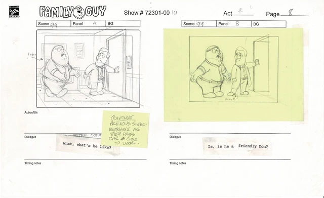 FAMILY GUY PETER Griffin Production Animation Storyboard FOX 2000 ...