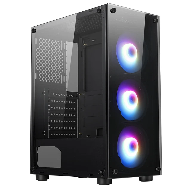 PC GAMING ATX COMPUTER CASE MID TOWER ARGB TEMPERED GLASS iONZ GE330-3 ...
