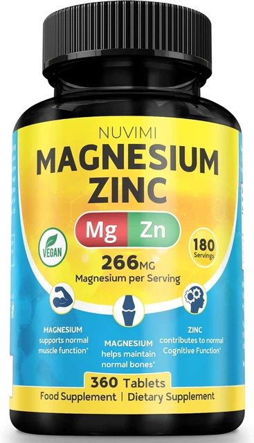 MAGNESIUM AND ZINC Dietary Health Food Supplement 360 Vegan Tablets 100 ...
