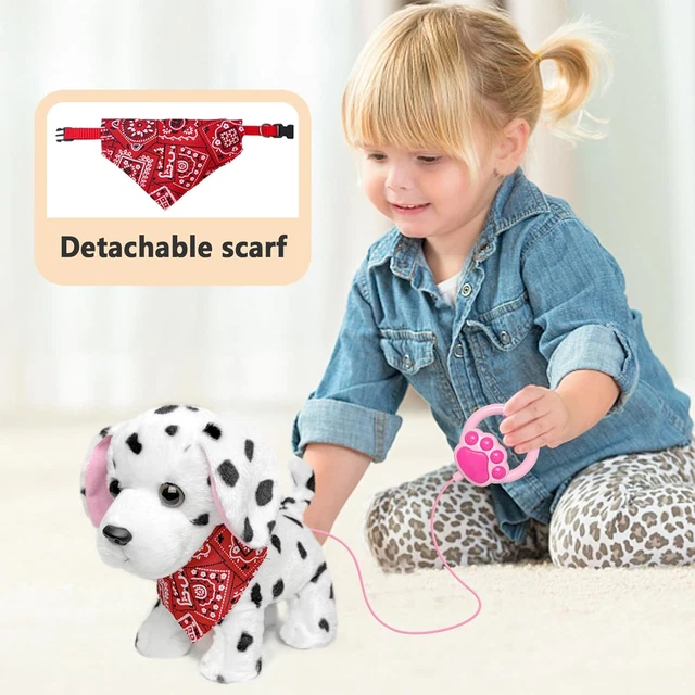 INTERACTIVE WALKING DOG Plush Toy – Spotted Dalmatian with Red Bandana ...