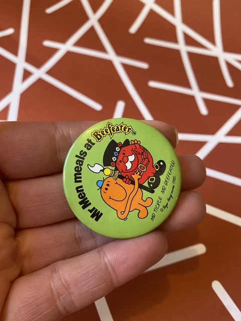 VINTAGE MR MEN Mr Tickle Mr Beefeater Badge Pin Promo Advertising ...