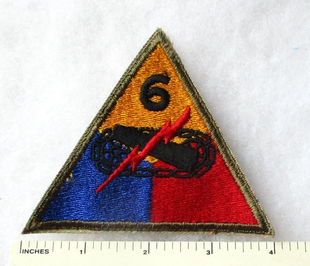 ORIGINAL WW2 6TH ARMORED DIVISION US ARMY PATCH OD Border Cut Edge sans ...