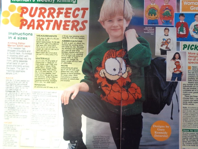 VINTAGE KNITTING PATTERN of Garfield the cat to make a child's jumper £ ...